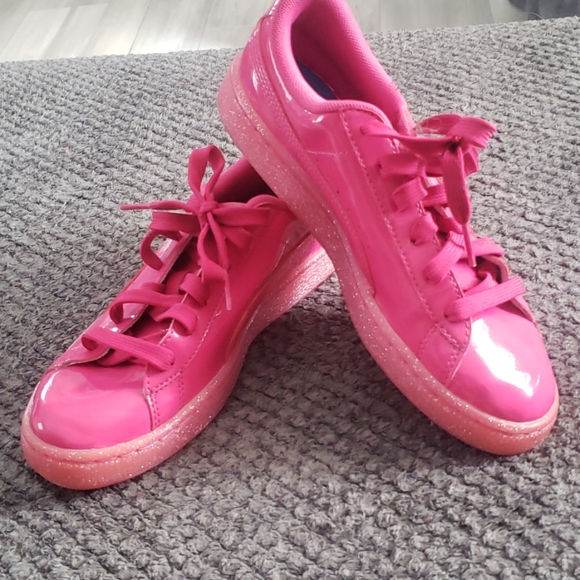 Puma | Shoes | Puma Hot Pink Pleather Glitter Sneakers Playform | Poshmark